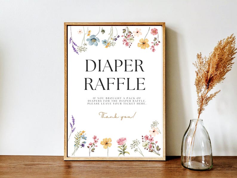 Baby Shower Diaper Raffle Sign, Floral Diaper Raffle Sign, Colorful ...