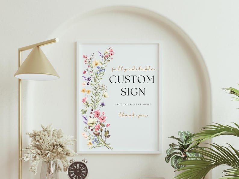Wildflower Wedding Sign, Floral Custom Sign Template, Make Custom Signs ...
