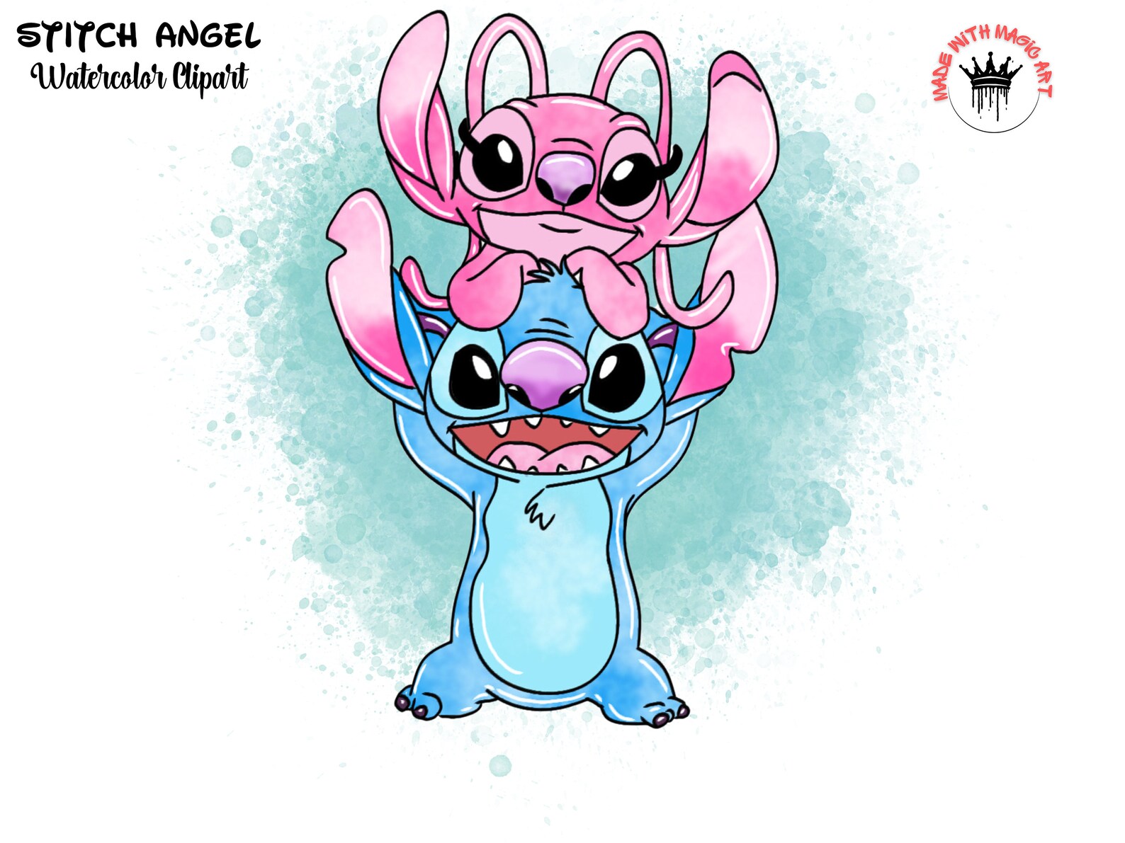 Stitch and Angel Watercolor Clipart, Stitch and Angel Png, Stitch ...