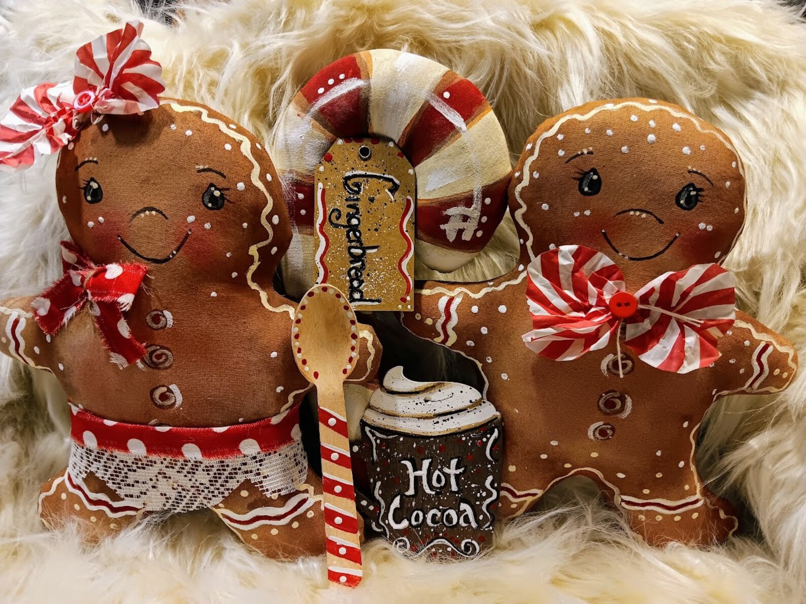Primitive Gingerbread Boy and Girl With Folk Art Candy Canes Christmas ...