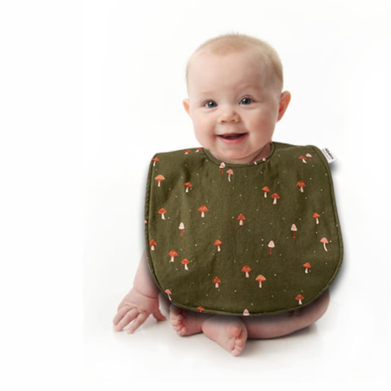 Mushroom Baby Bib: Gender Neutral Toadstool Gift, Olive Green - Etsy