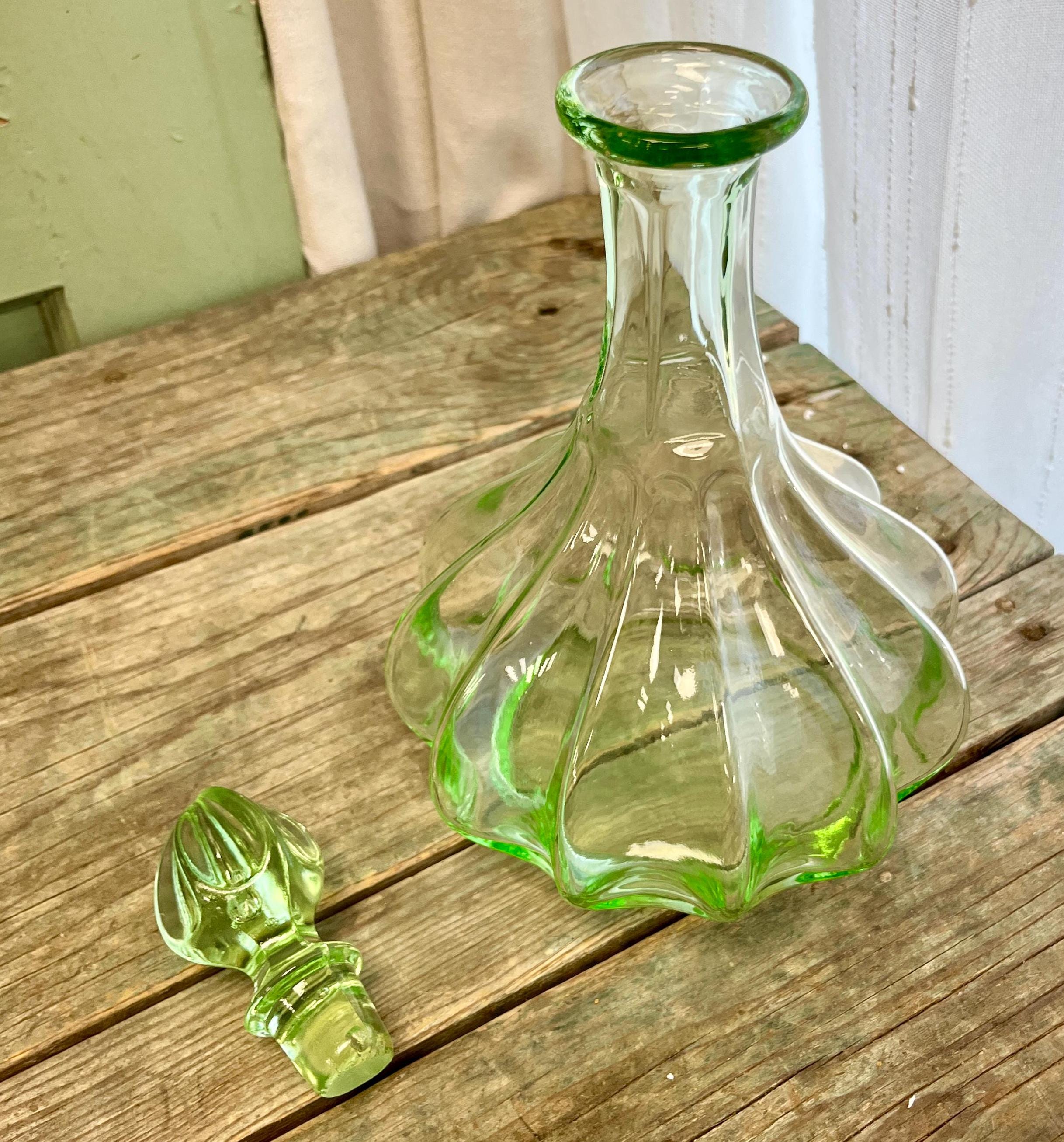 Tiara Chantilly Green Genie Bottle Decanter, 1950s, With Stopper, 10.5 ...
