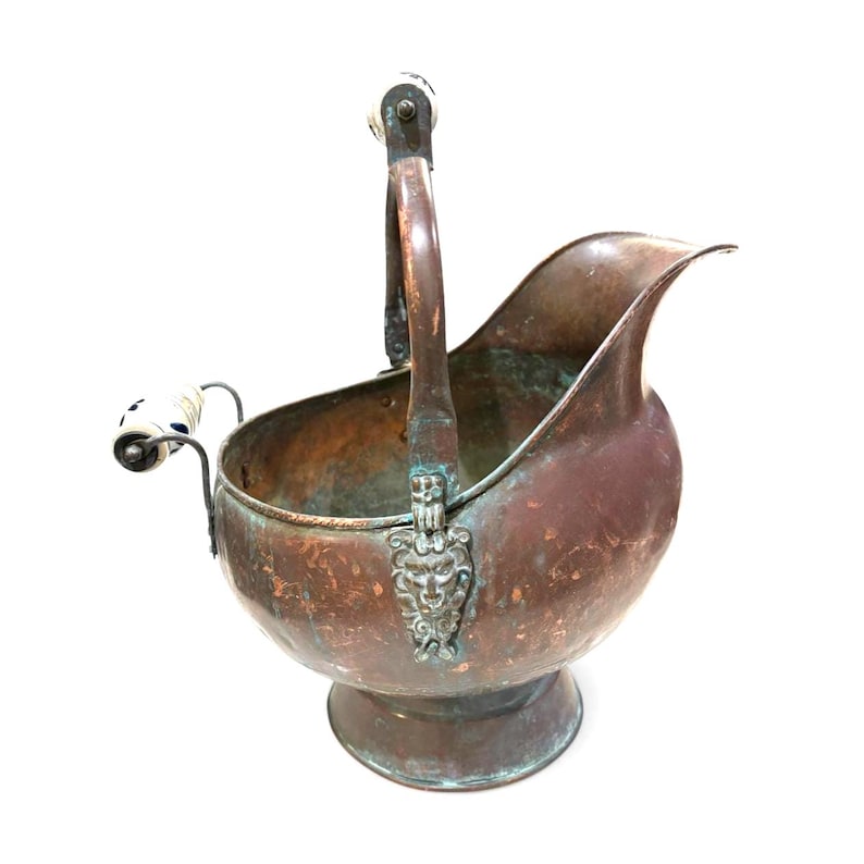 Vintage Copper & Brass Coal Scuttles, Plant Buckets With Delft Handles ...