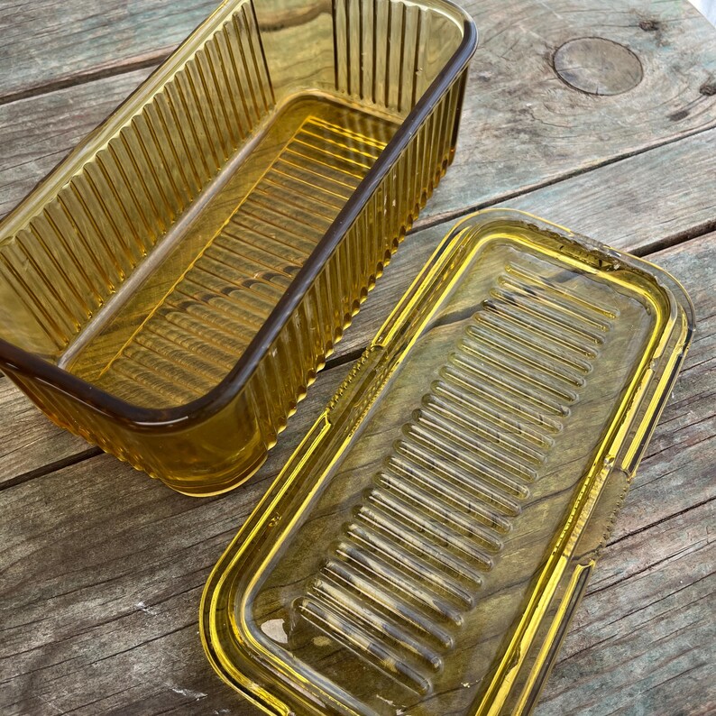 Set of 3 Glass Refrigerator Dishes, Federal Glass Company, Ribbed Amber ...