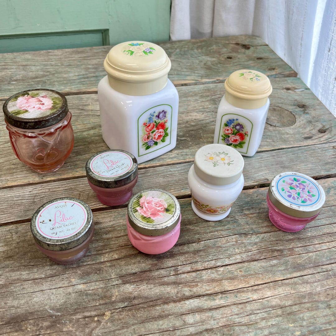 Vintage Avon Lotion Powder Jars, Country Garden, Lilac, Wild Rose, Dew ...