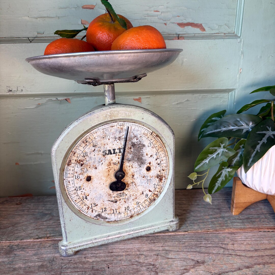 Antique Salter Kitchen Scales 20 Lbs - Vintage Cast Iron Mint Green ...