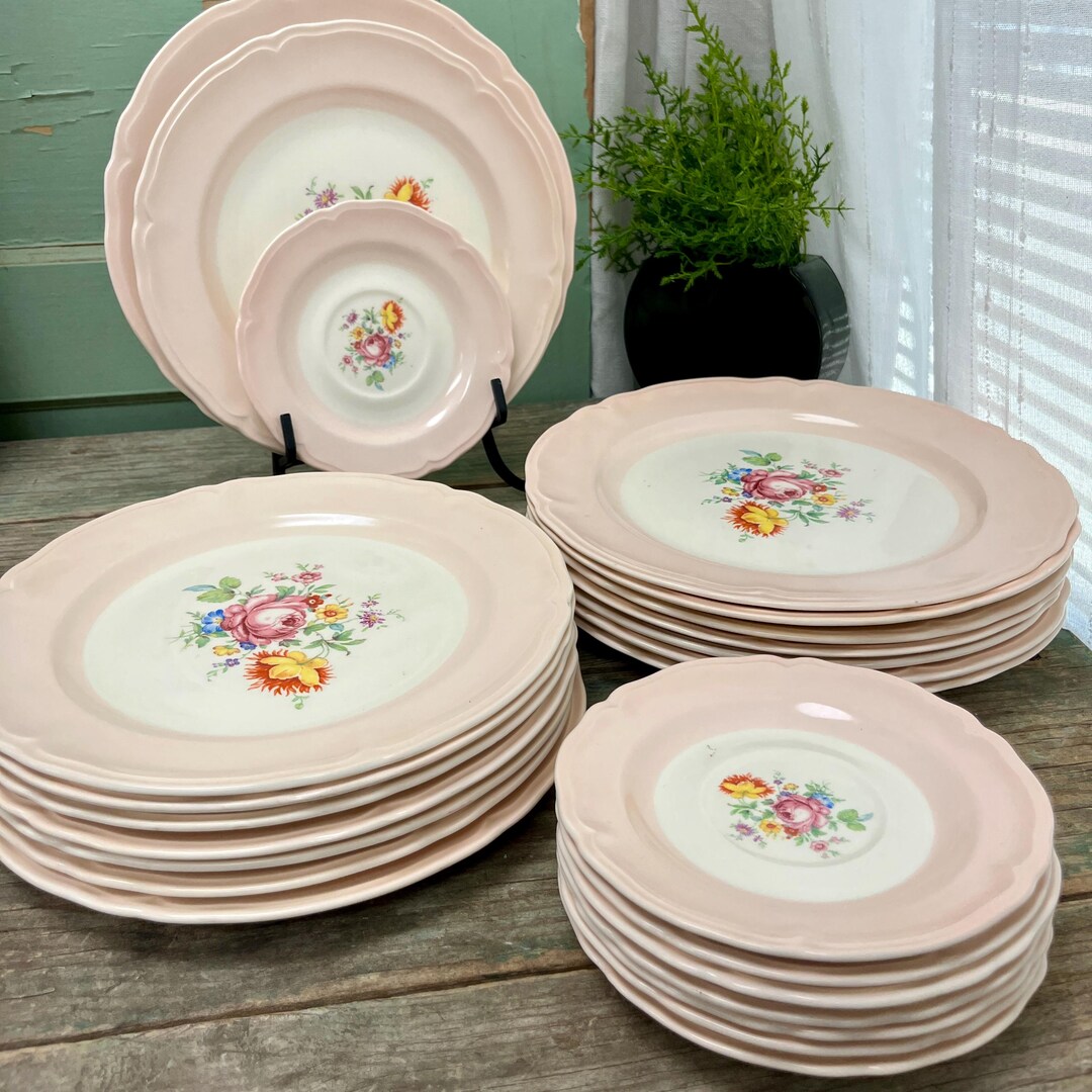 Vintage Edwin Knowles Floral Plates: 1950s James Pauline Pink Set - Etsy