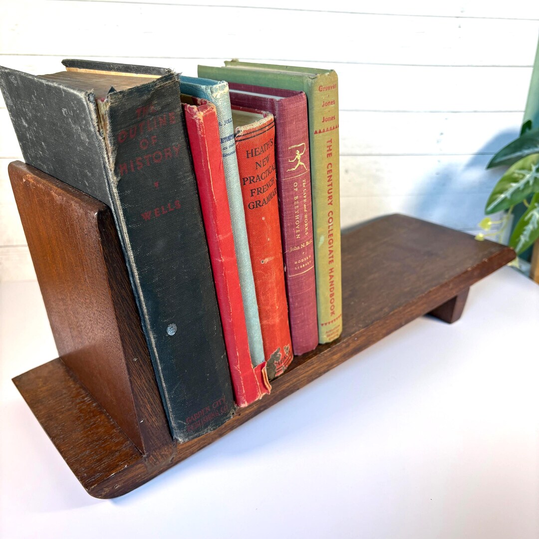 Mid Century Hard Wood Bookshelf - MCM Slanted Wood Book Stand - Wooden ...