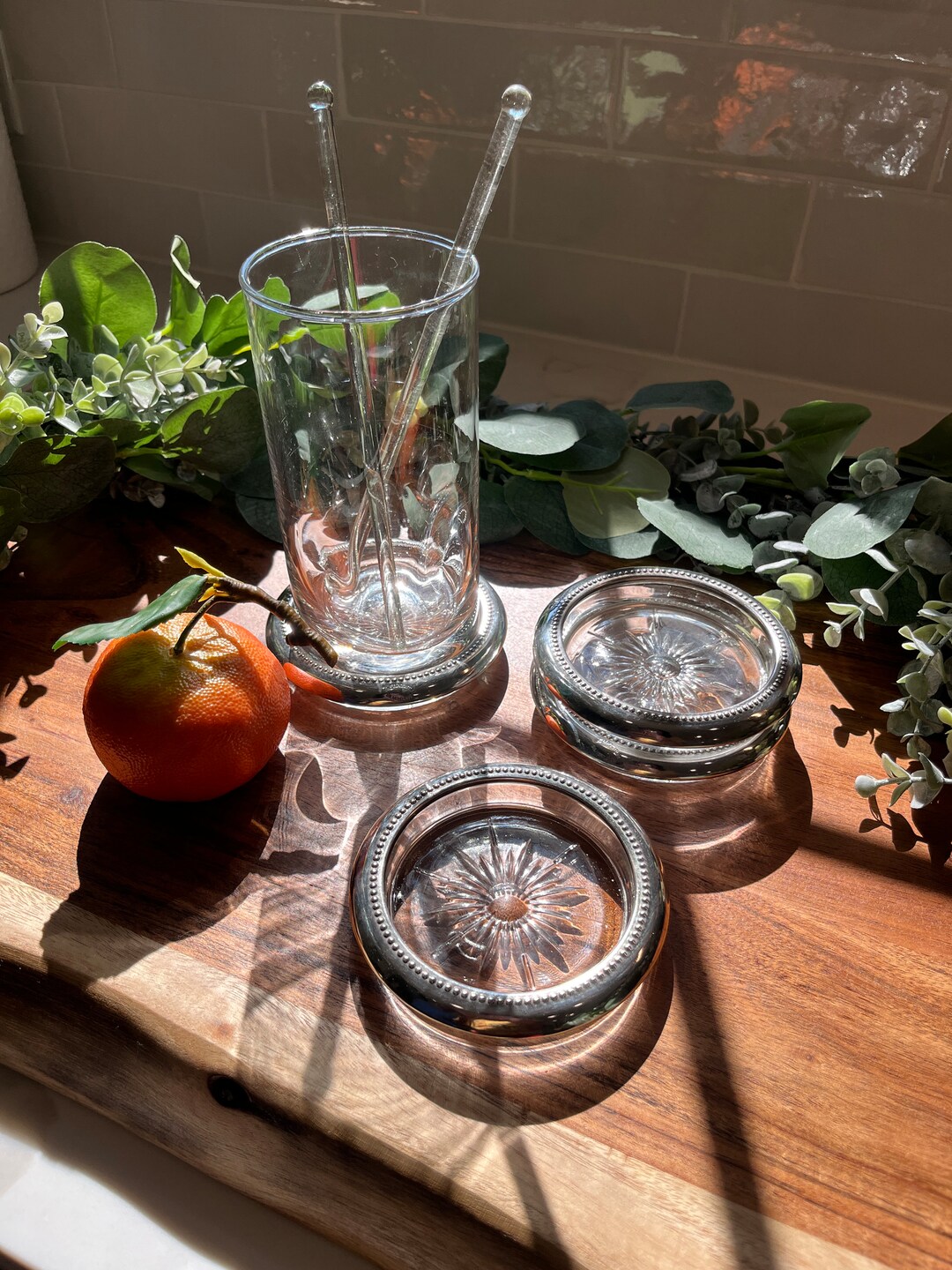 Vintage Regal Silver Plate and Crystal Coasters, Set of 4, Made in ...
