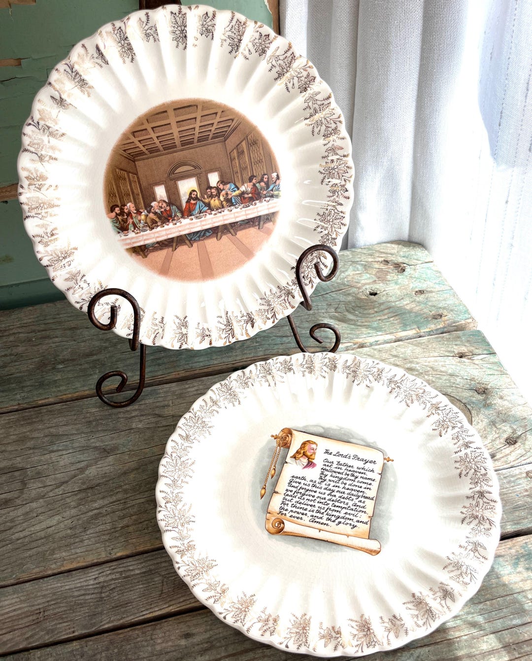 Vintage Religious Decorative Plates, Last Supper and Lords Prayer ...