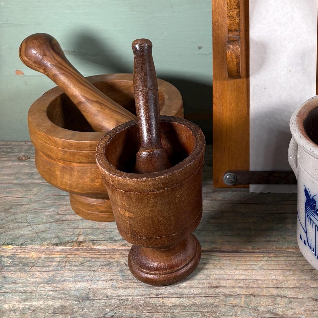 Rustic Vintage Wooden Mortar and Pestles, Spice Mortar Pestle, Farmhouse Kitchen, Primitive ...