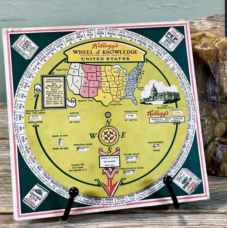 Vintage Kellogg's Wheel of Knowledge: 1930s US Facts Quiz Game - Etsy