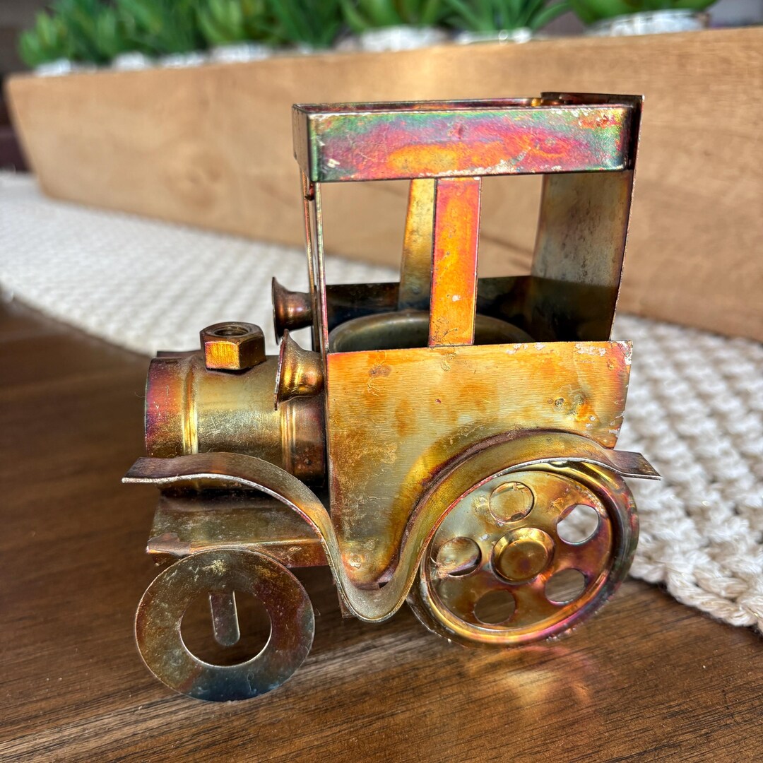 Vintage Metal Car, Steampunk Figurine, Brutalist Style Copper Car ...