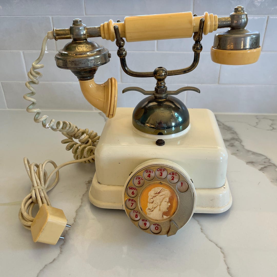 Vintage Rotary Princess Style Desk Phone, Brass and Ivory Colored ...