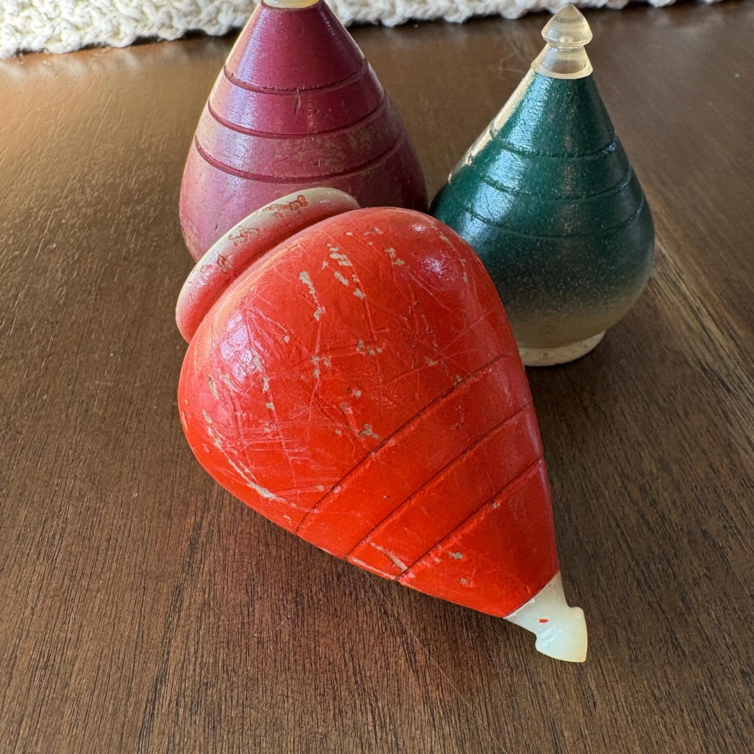 Vintage Duncan Wooden Spin Tops, 3 Available, Wooden Tops, Red, Blue ...