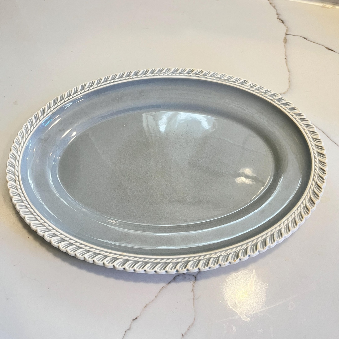 Vintage Harker Pottery Platter: Gray With White Lace Trim - Etsy