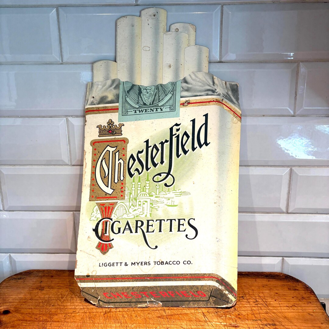 Vintage Chesterfield Cigarettes Sign: Cardboard Tobacciana Advertising ...