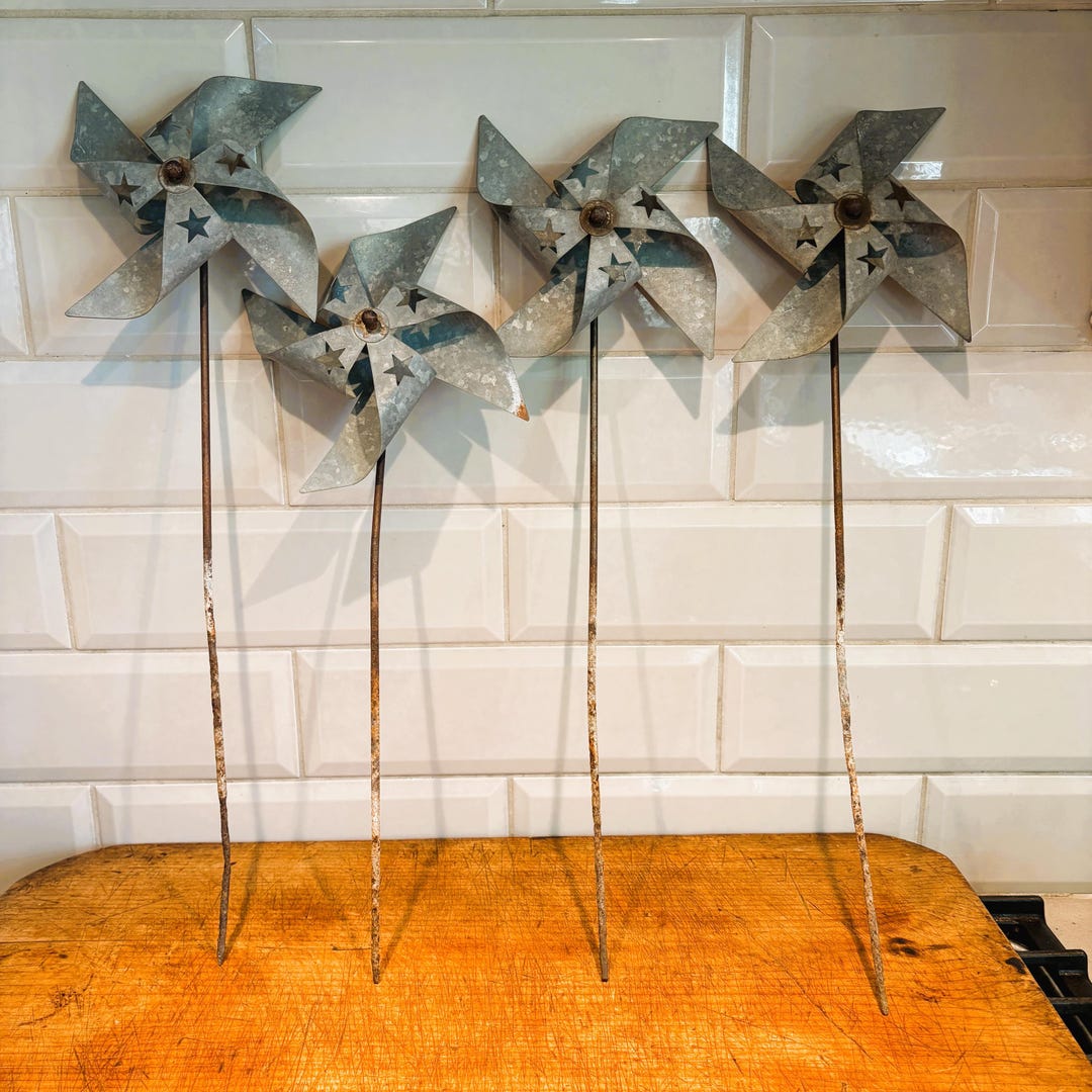 Galvanized Metal Pinwheels With Star Cut Outs, Vintage, Rustic ...