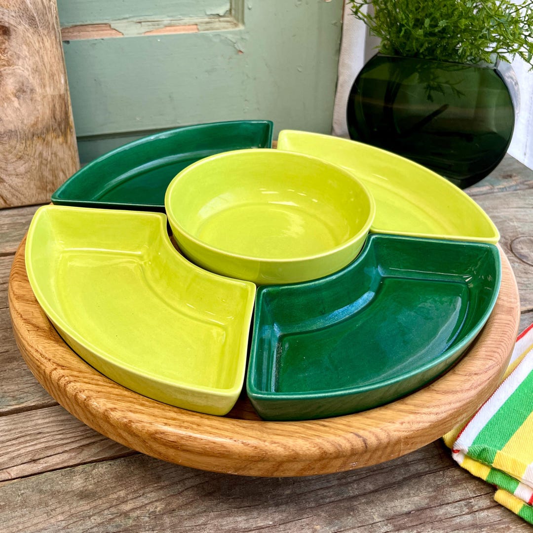 Vintage Ceramic Snack Tray Set Complete With Lazy Susan, Two Shades of ...