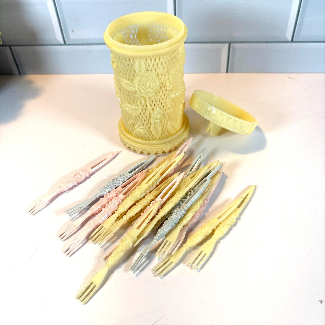 Vintage MCM Cocktail Forks: Faux Ivory Holder, Gold Tone Forks - Etsy