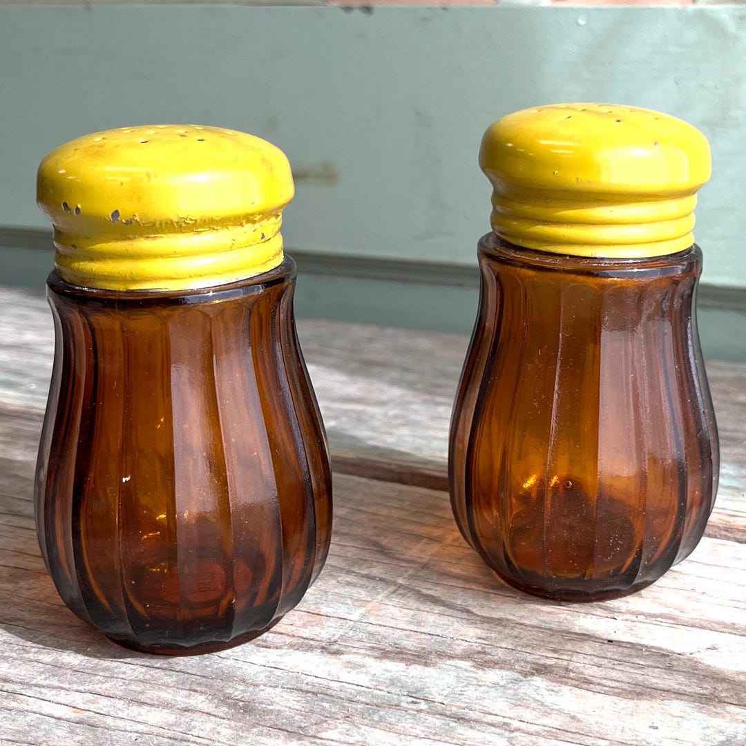 Vintage Otto Amber Glass Salt and Pepper Shakers: Ribbed Design, Yellow ...