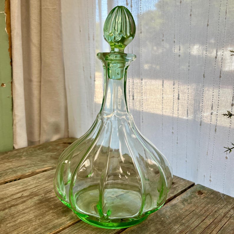 Tiara Chantilly Green Genie Bottle Decanter, 1950s, With Stopper, 10.5 ...