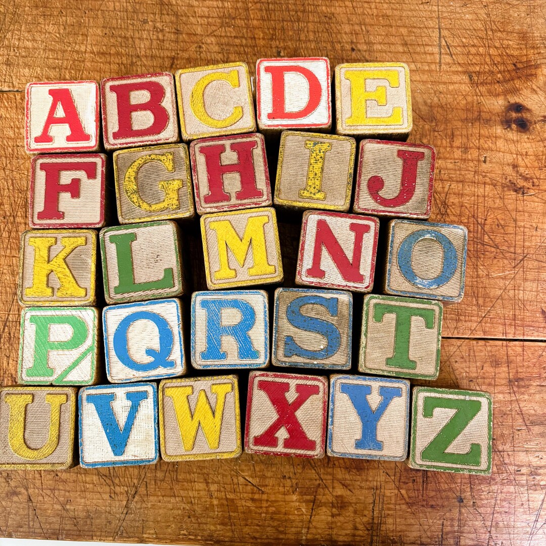 Vintage Wooden Alphabet Blocks From the 1950s, Set of 26, Embossed ...