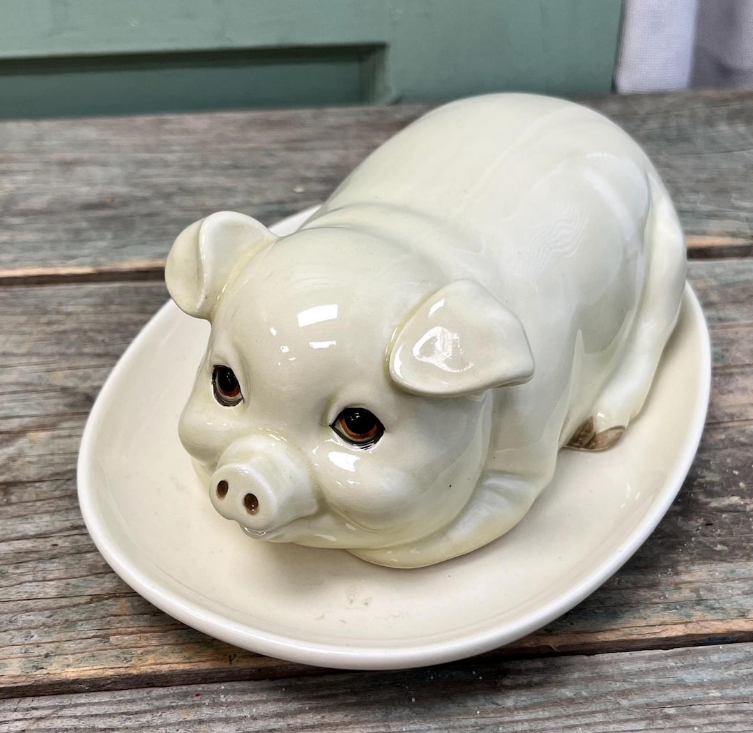 Vintage Quon-quon Ceramic Pig Butter Dish, Pale Yellow, FREE SHIPPING ...
