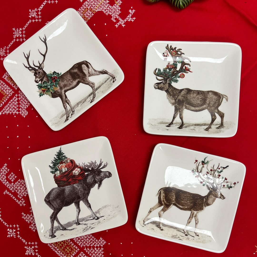 Vintage Silly Stag Appetizer Plates, Pottery Barn, Square Set of 4, 6 ...