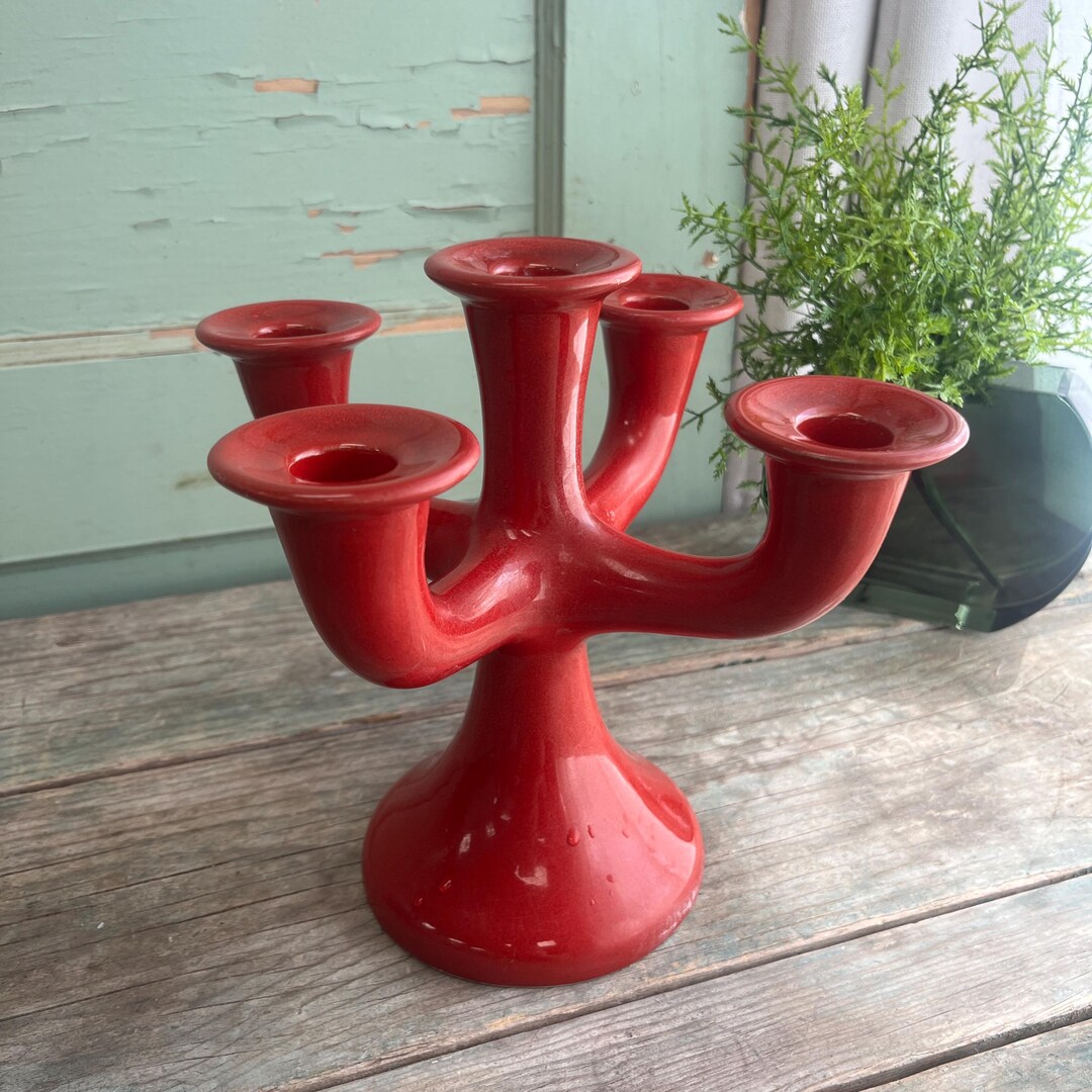 Vintage Red Ceramic Candelabra: Mid-century Modern Swedish Design - Etsy