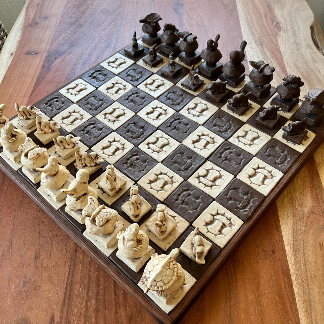Vintage Woodland Creatures Chess Set and Chess Board, Mushrooms, Birds ...