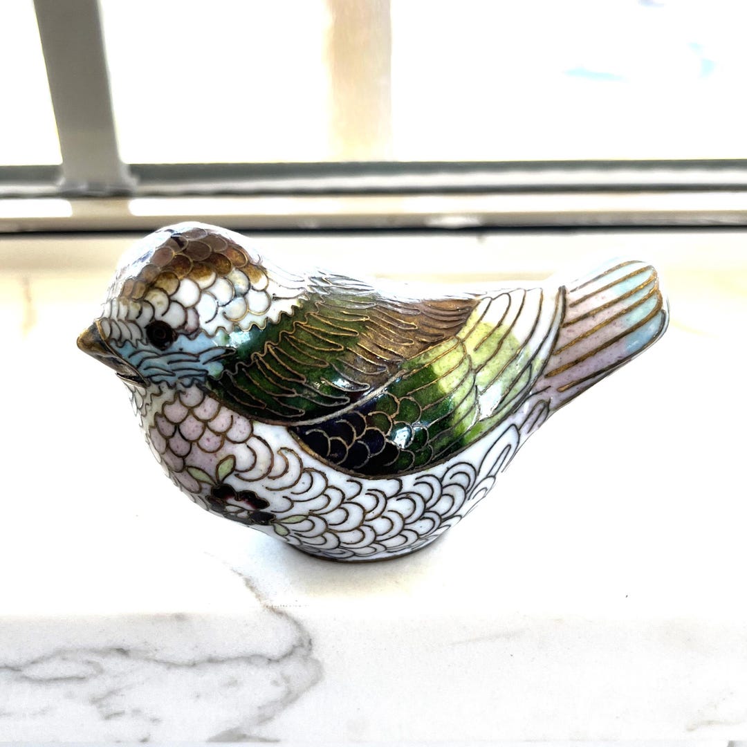 Vintage Cloisonne Enamel Bird Songbird Figurine, Chinese, Enamel and ...
