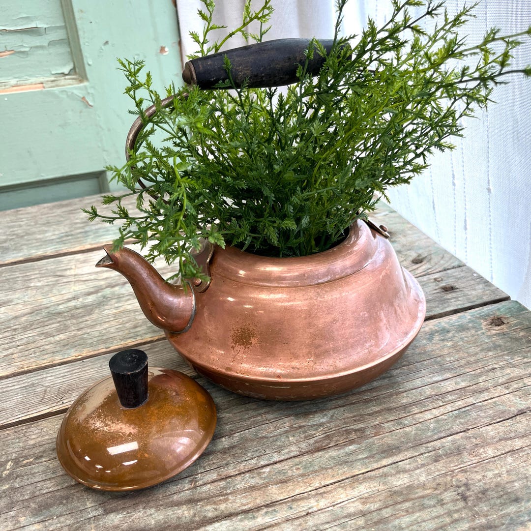 Vintage Copper Tea Kettle, Wood Handle, Knob, Made in Portugal. FREE ...