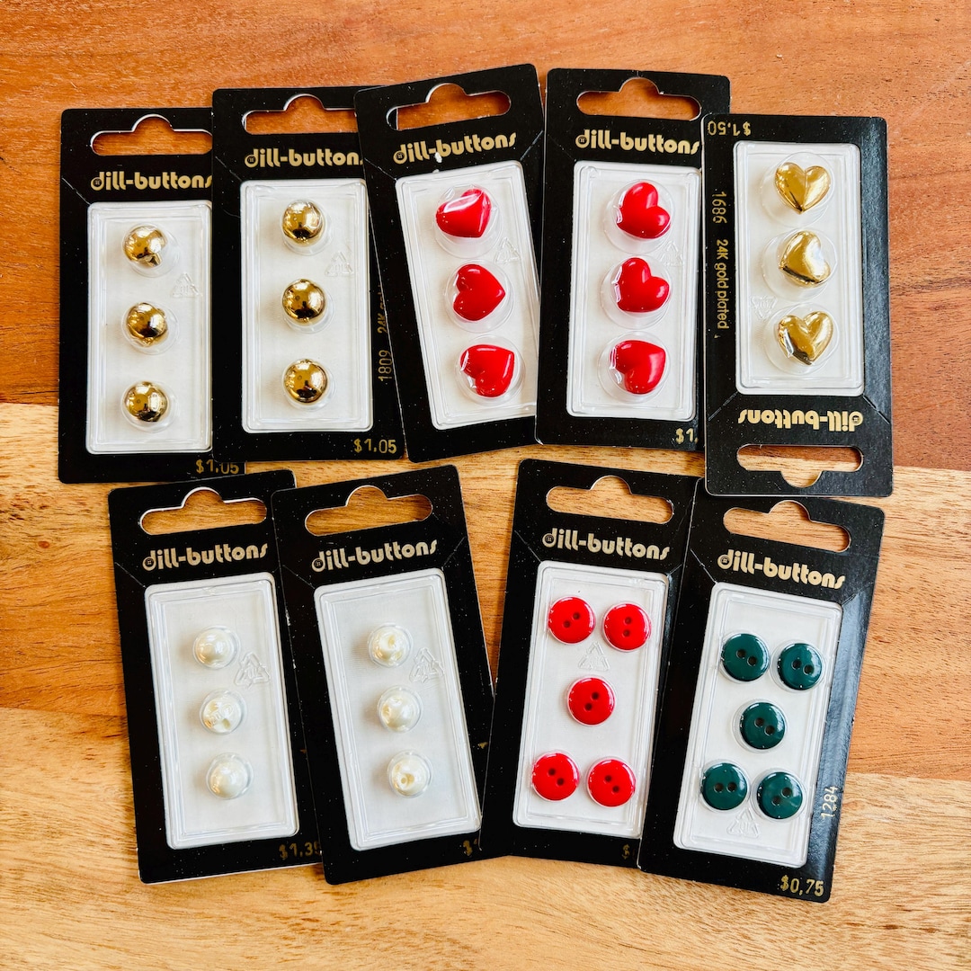 Vintage Dill Buttons: Gold, Pearl, Red & Green Plastic Buttons - Etsy