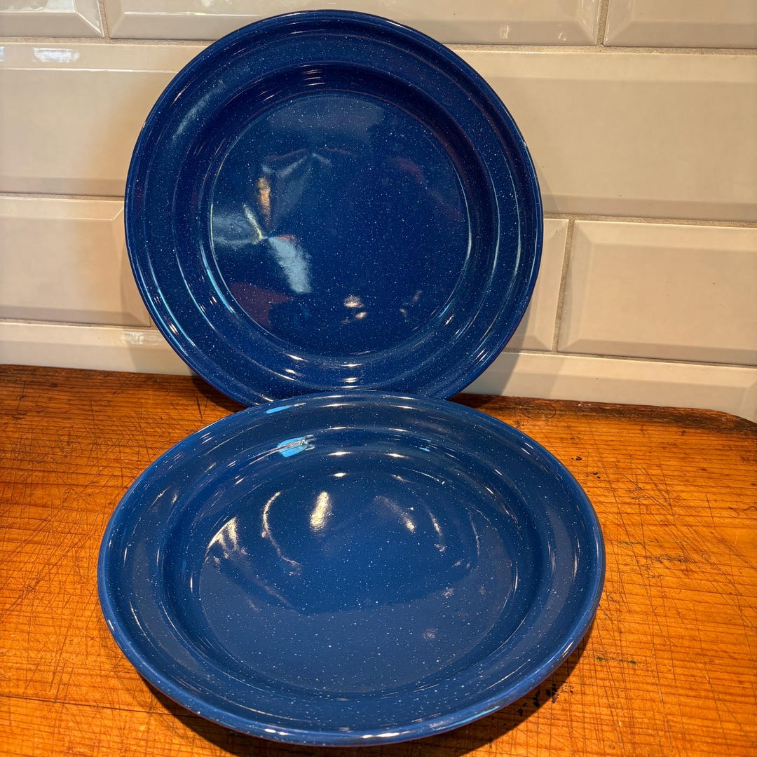 Vintage Royal Blue Speckled Enamelware Plates - Set of 2 - Etsy