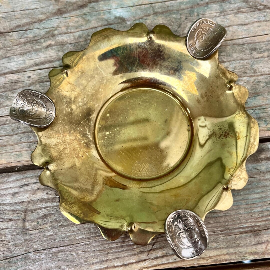 Vintage Brass Ashtray With Columbian Coin Rests - Etsy