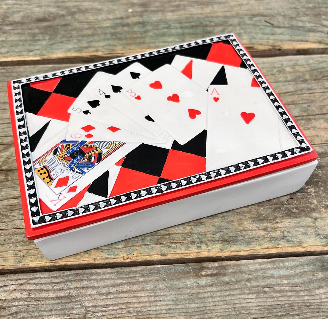 Vintage Clay Playing Cards Box, Holds Two Decks, Not Included, Raised ...