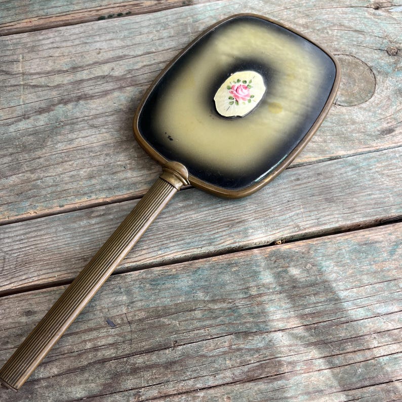 Antique Bronze Victorian Hand Mirror: Rose Medallion Bakelite Vanity ...