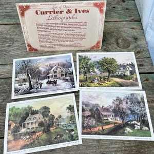 Vintage Currier & Ives Lithograph Set, American Homestead Autumn ...