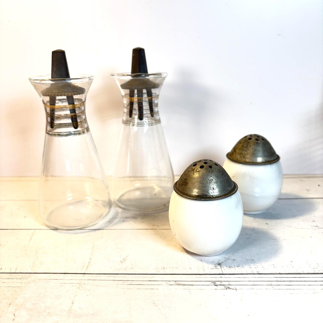 Vintage Pyrex Gold Band Shakers & Victorian Milk Glass Egg Shakers - Etsy