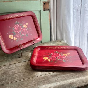 Vintage Toleware Tin Trays, Hand Painted With Red and Yellow Roses ...
