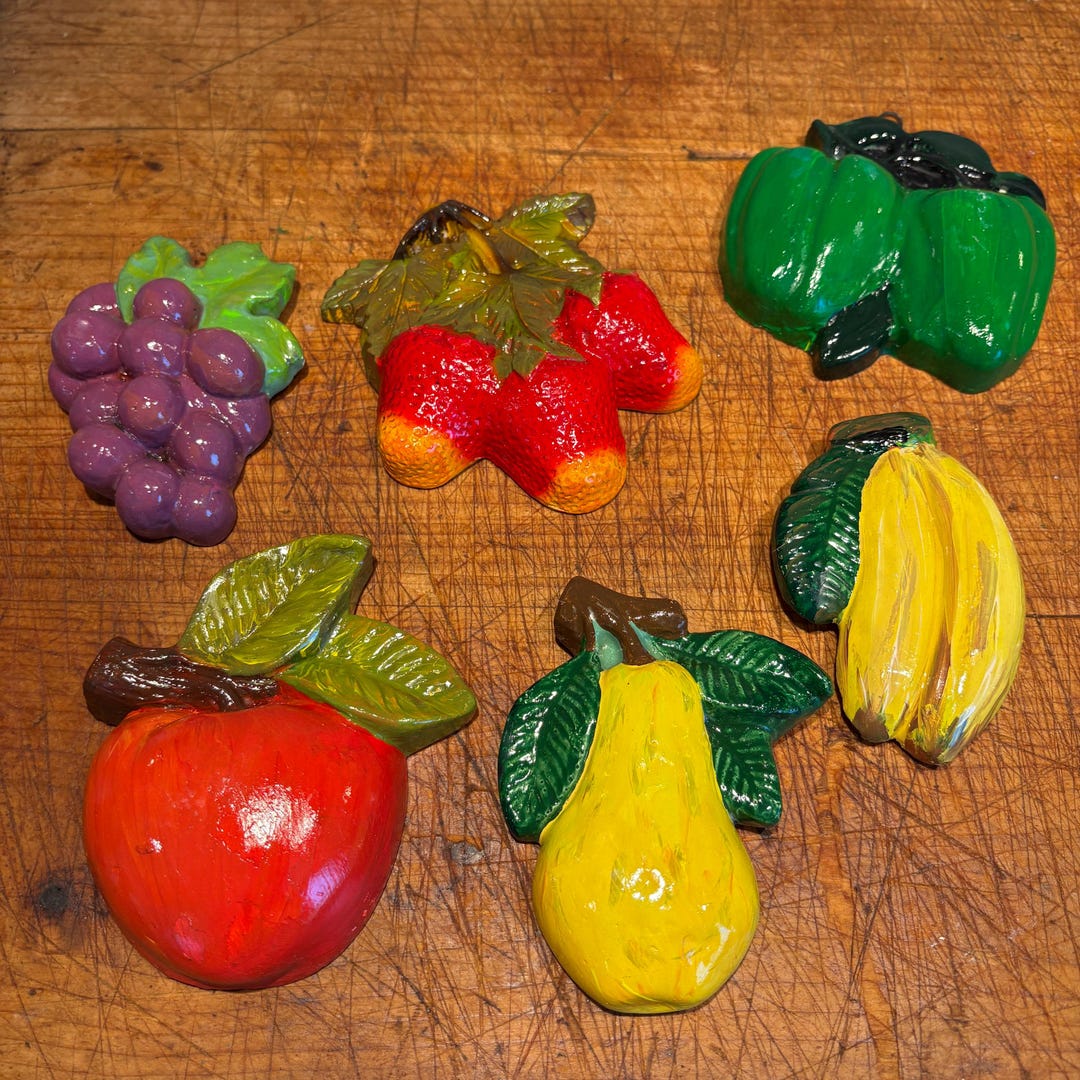 Charming Vintage Chalkware Fruit & Veggie Wall Plaques, 1950s Decor ...