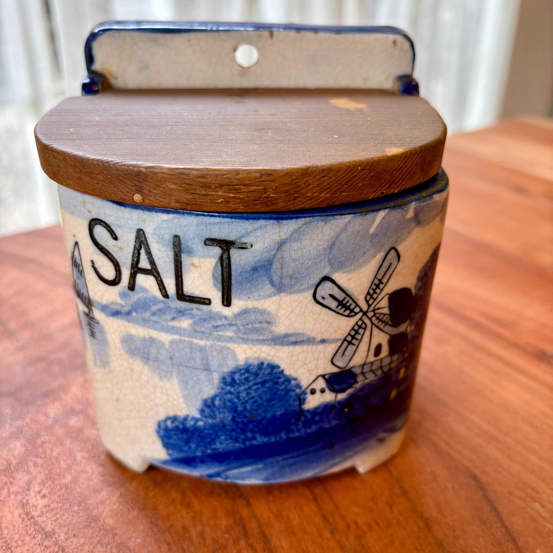 Vintage Salt Holder Cellar Dutch Themed Lidded Ceramic Wood Japan - Etsy