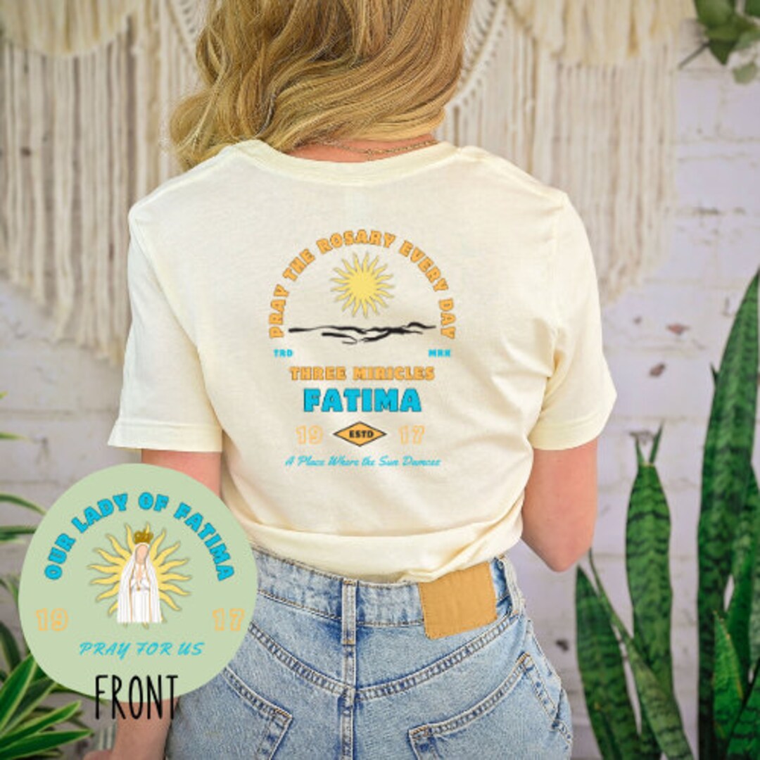 Our Lady of Fatima T Shirt, Marian Apparition Apparel, Woman's Camp Tee ...