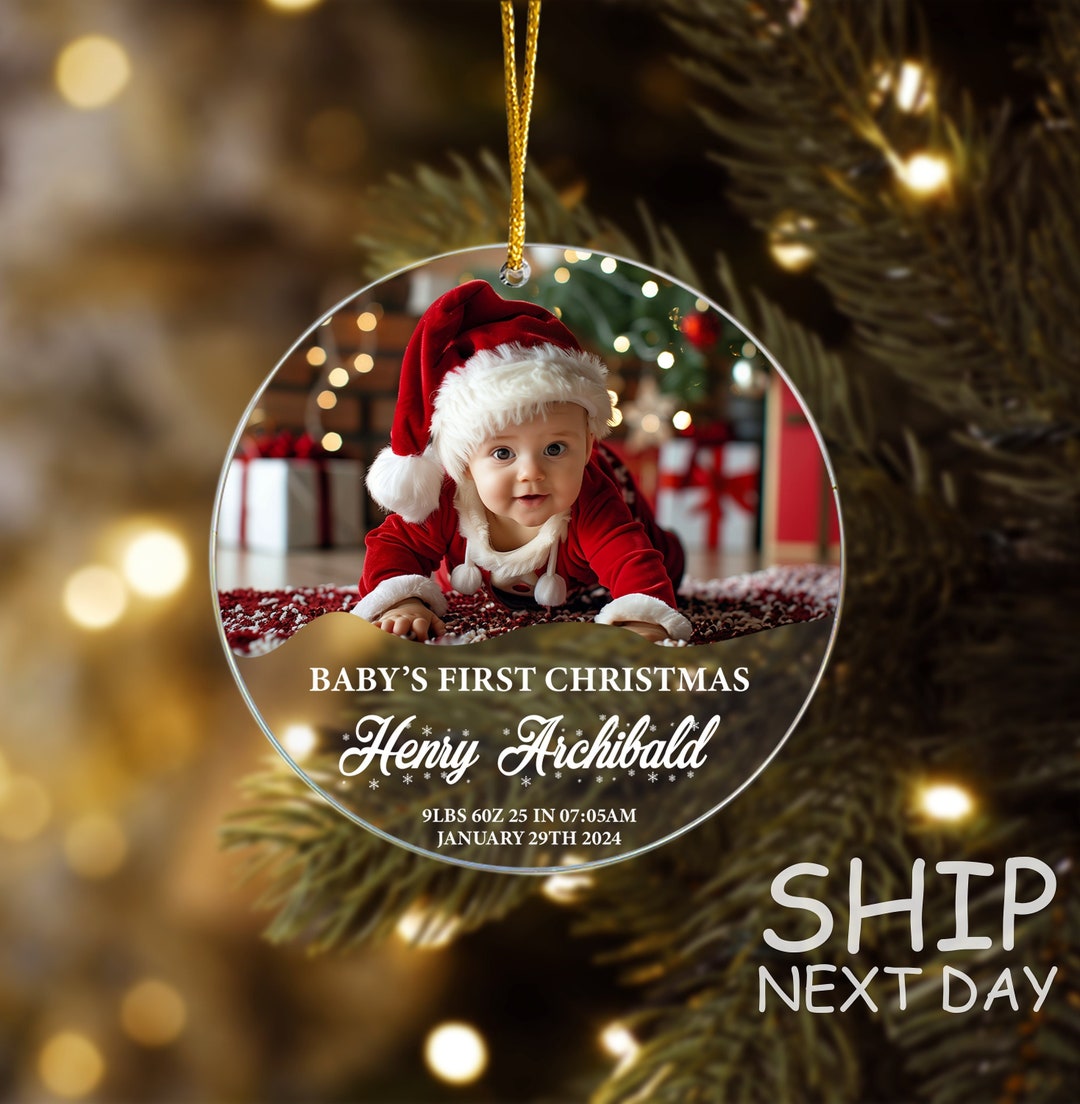 Baby's First Christmas Custom Photo Ornament, New Baby Birth Stats ...