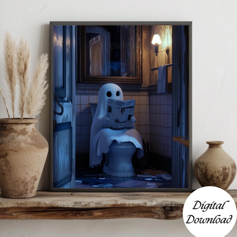 Ghost on Toilet,wall Art Ghost Bathroom, Dark Academic, Light Academia ...