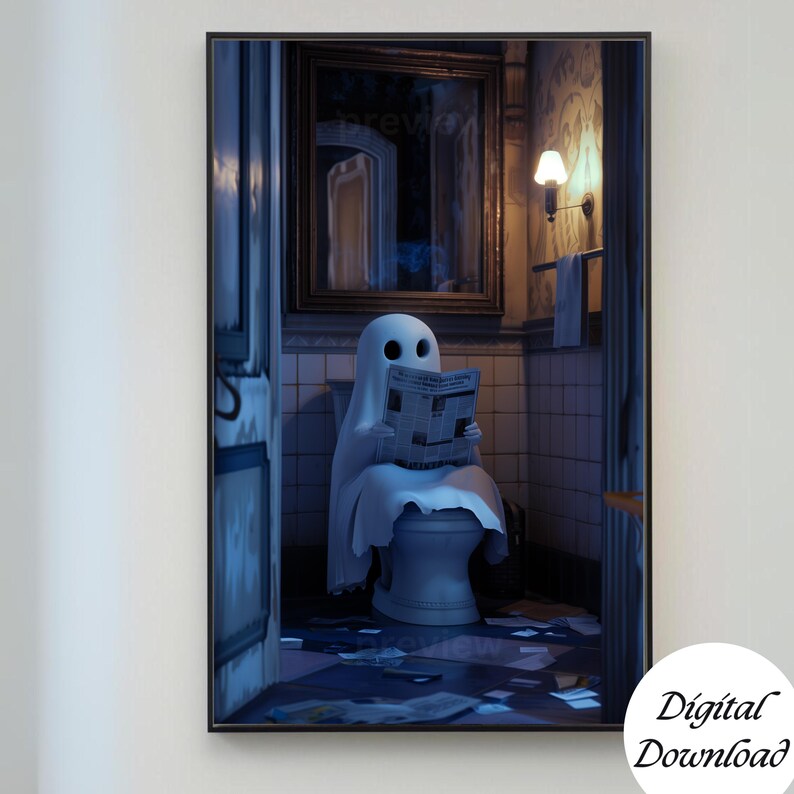 Ghost on Toilet,wall Art Ghost Bathroom, Dark Academic, Light Academia ...