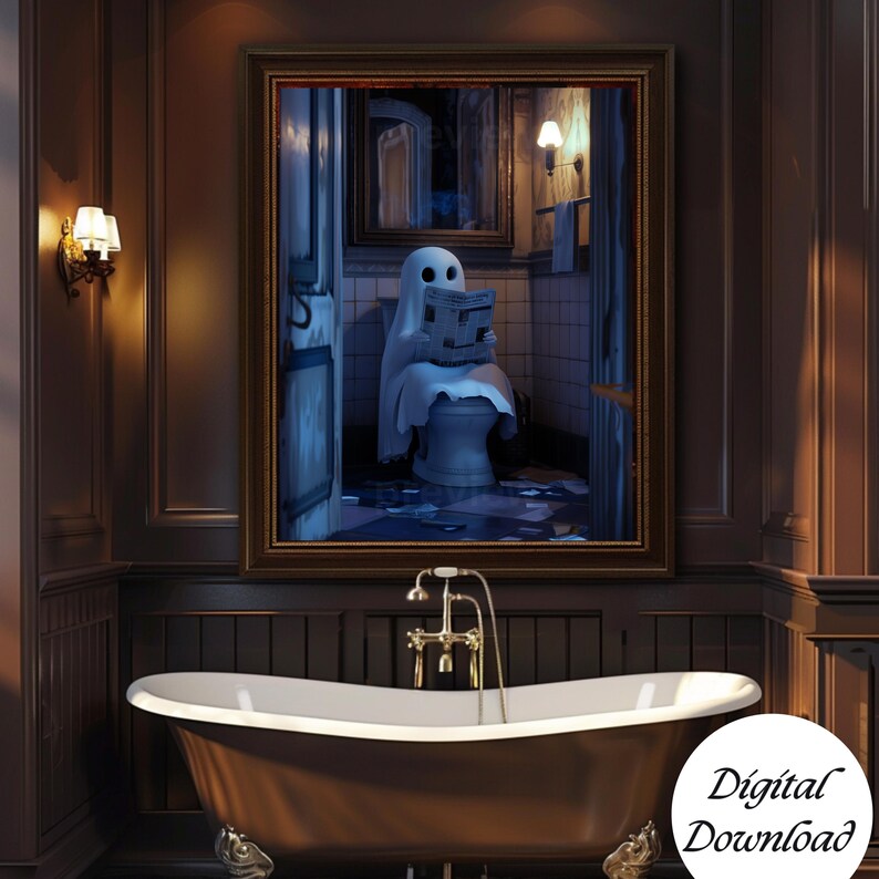 Ghost on Toilet,wall Art Ghost Bathroom, Dark Academic, Light Academia ...
