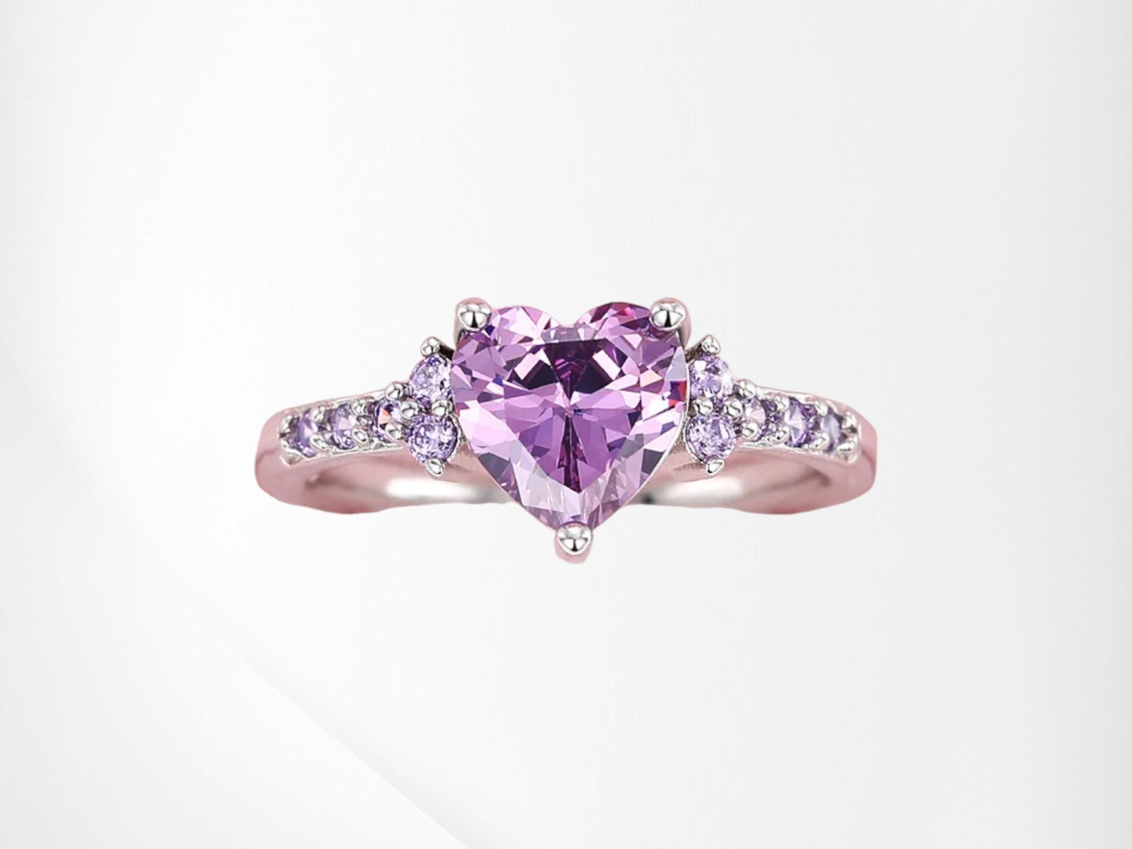 Purple Heart Cubic Zirconia Ring for Women Unique Wedding Engagement ...