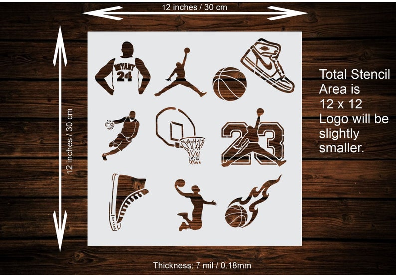 12 X 12 Mylar Stencil With Kobe Bryant, Jordon, Nike Shoes & Basketball ...